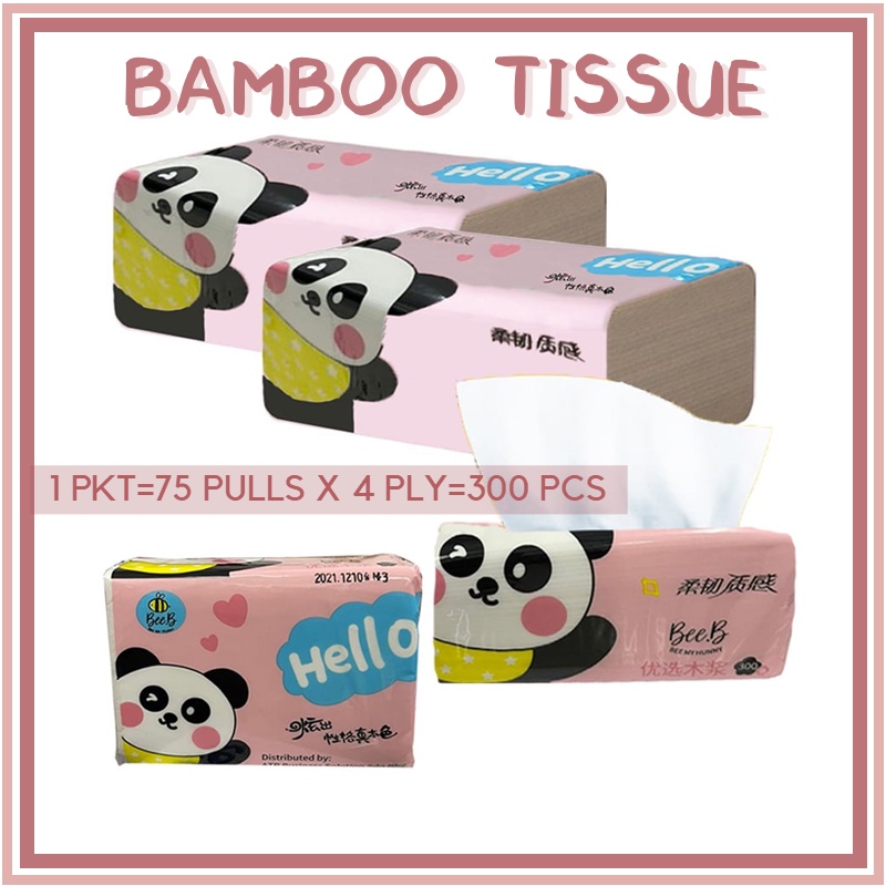 Bamboo Tissue Soft Facial Tisu Paper 75 Pulls x 4 Ply = 300pcs Per Pack ...