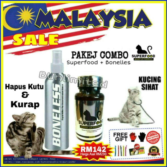 🔥PAKEJ COMBO🔥🔥 Superfood + Boneless (Spray kutu, kurap) VITAMIN SUPERFOOD Vitamin Kucing Terbaik ...