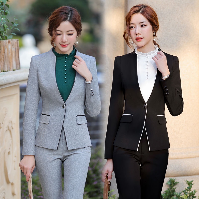 1108 New Stand Collar Office Lady Suit Business Wear Office Formal Suit ...