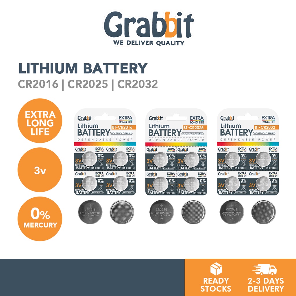 GRABBIT Lithium Battery CR2016 CR2025 CR2032 [4pcs/set] | Bateri GRAB ...