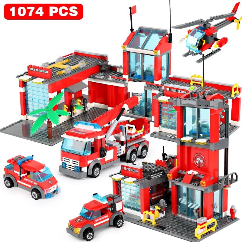 City Fire Station Building Blocks Fire Engine Truck Blocks Firefighting ...