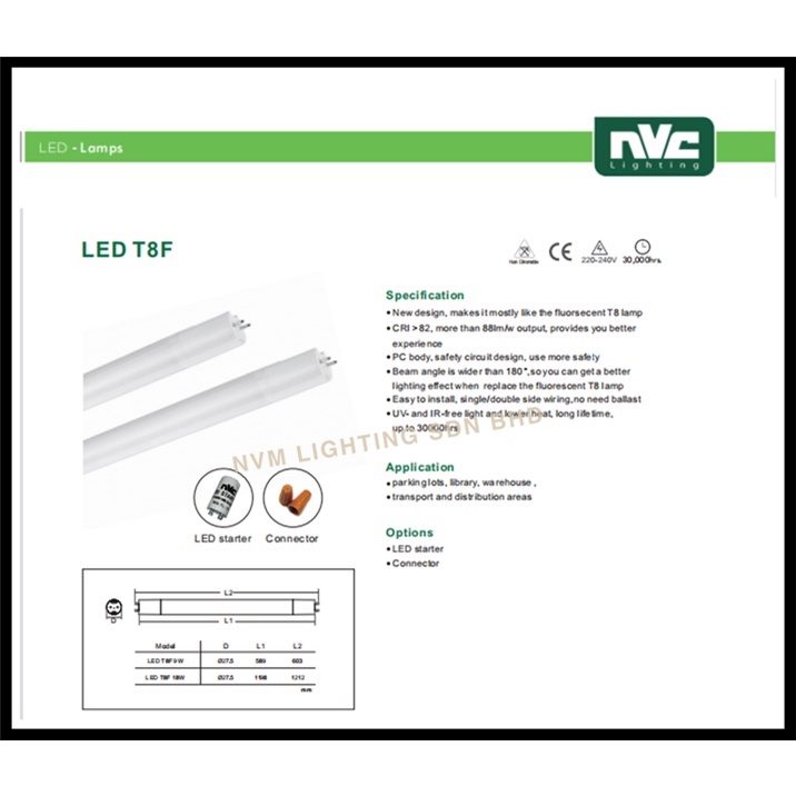 NVC T8F LED T8 Tube PC 2ft/4ft Daylight PC Single Side Wiring High Quality Lampu T8 LEDD ...
