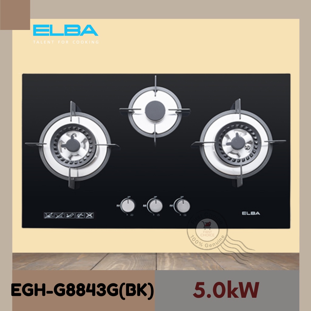 Elba Built-in Glass Stove EGH-K8843G(BK) 3 Burners 5.0kw | Shopee Malaysia