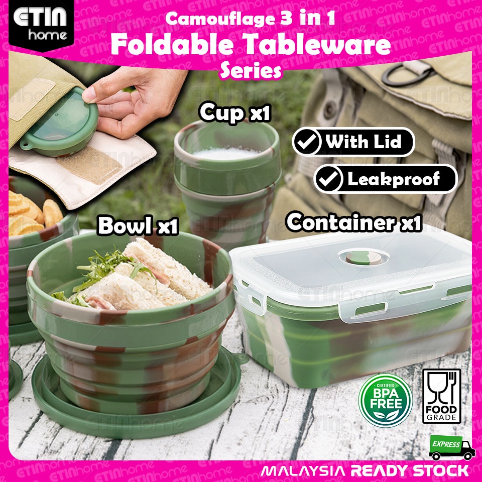 Camping Food Storage Outdoor Silicone Folding Bowl Cup Tableware Lunch ...