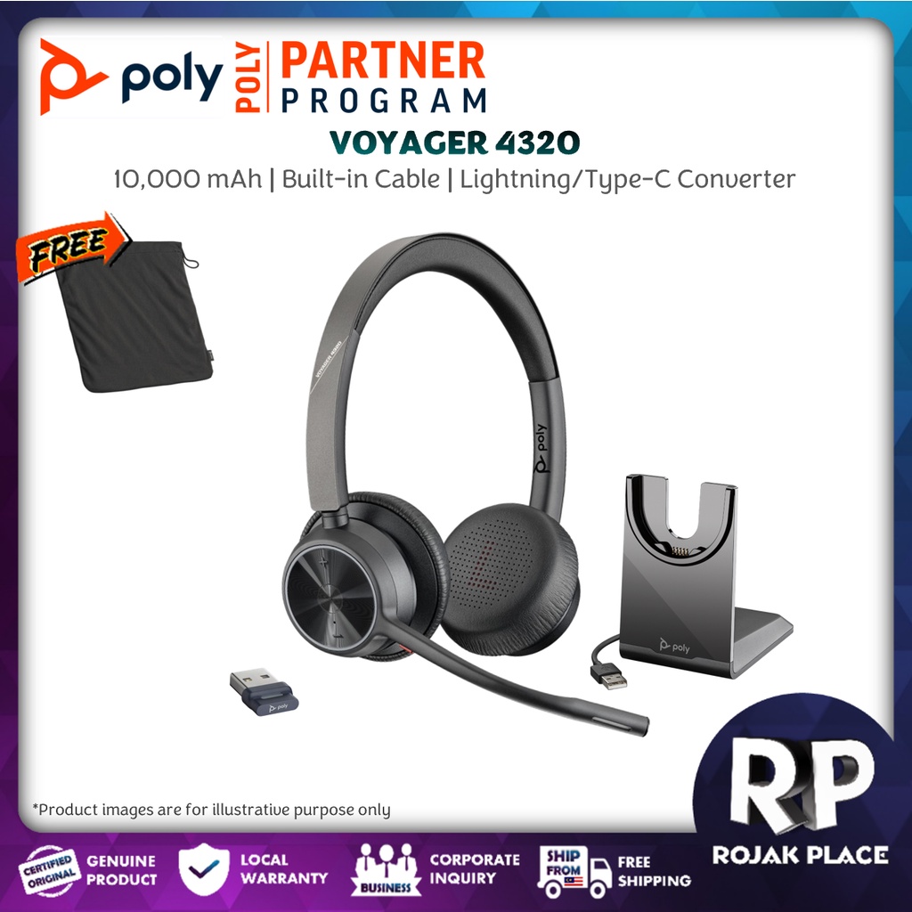 Poly Voyager 4320 Bluetooth Stereo Headset Uni-Directional Noise ...
