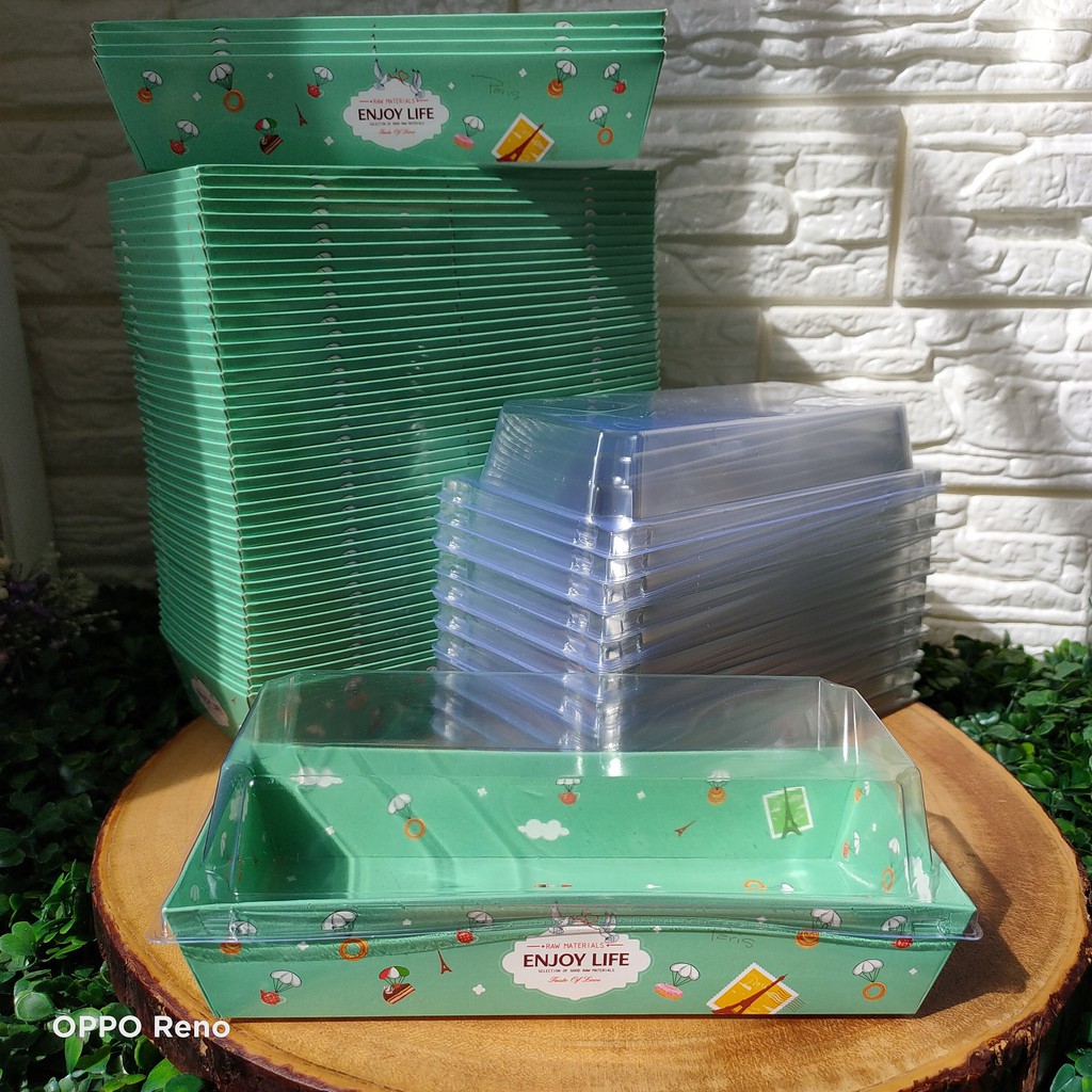 RECTANGULAR GREEN COLOUR CAKE BOX WITH COVER （ ENJOY LIFE ）长方形青色有盖蛋糕盒 ...