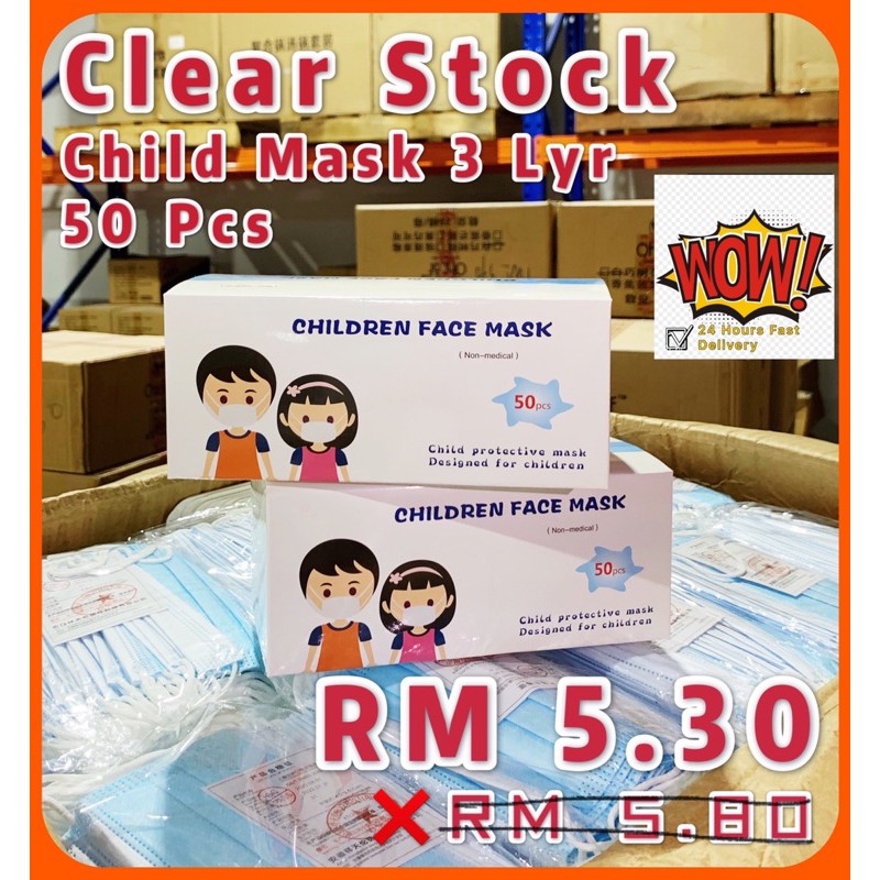 [Ready Stock]Kids mask / children mask 50Pcs/Pack Disposable Face Mask ...