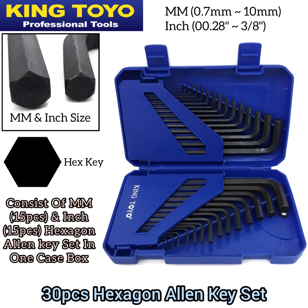 King Toyo Professional Hexagon Allen Key Set 30pcs (mm n inch) For ...