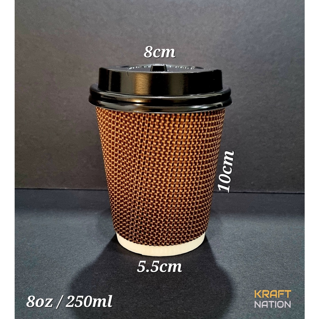 [Premium] 25 PCS 8/12/16oz 250/360/500ml Brown Double Wall Ripple Paper ...