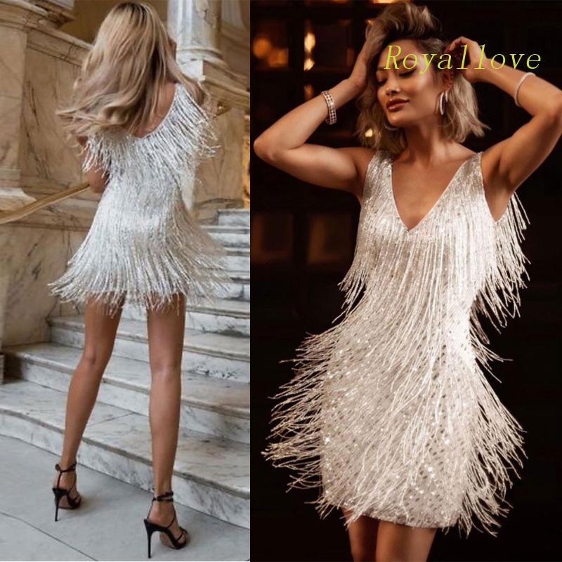 royal Womens Sequins Tassel Dance Costume 1920s Flapper Cocktail Party ...