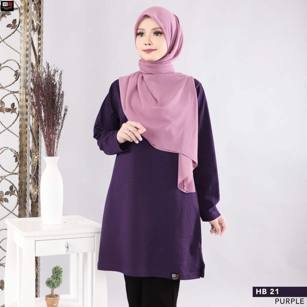 Tshirt Muslimah Humaira Design Basic Plain -Dark Purple (HB21) | Shopee ...