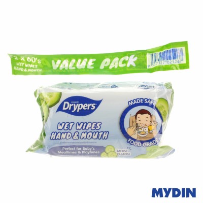 Drypers Baby Wet Wipes Hand & Mouth (60's x 2 packs) | Shopee Malaysia