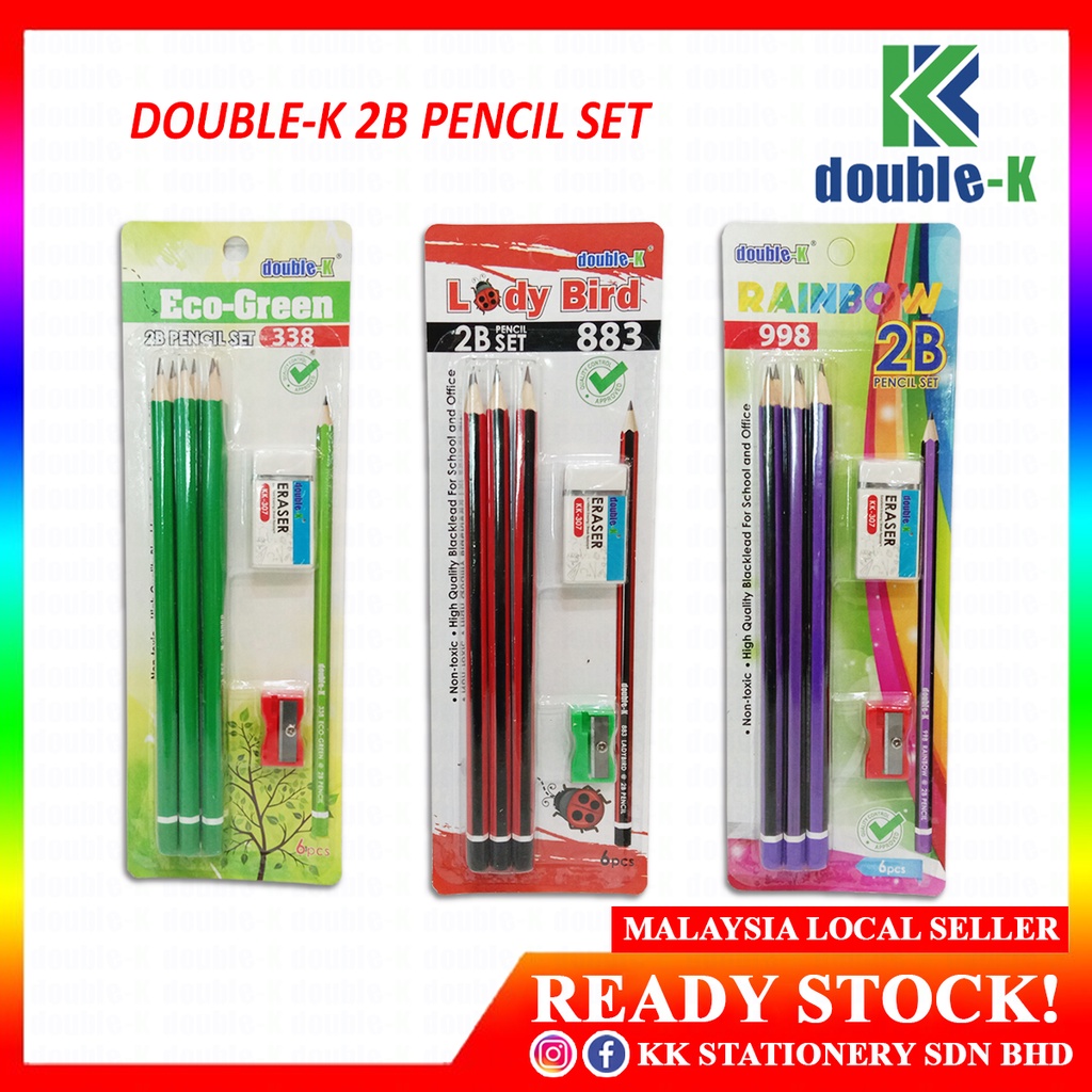 Double-K 2B Pencil Set KK-270 Eco-Green, KK-271 Lady Bird, KK-272 Rainbow - RM2.30/card | Shopee ...