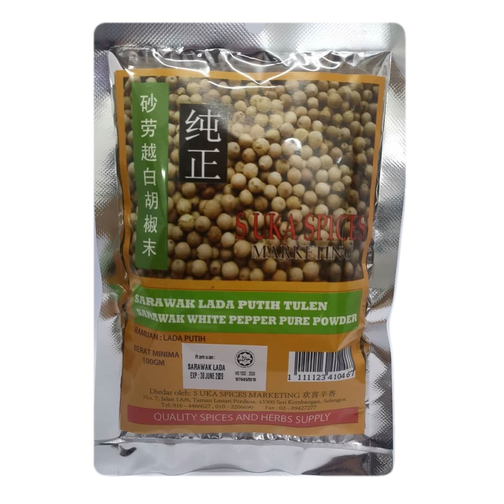 SUKA SPICES PURE SARAWAK WHITE PEPPER POWDER 100GM PACKAGE | Shopee ...