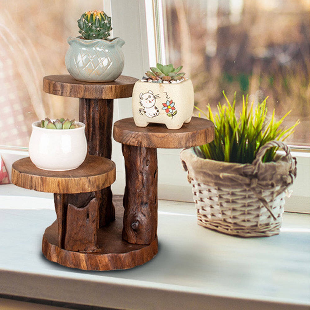 3 Tier Teak Shelf Indoor Plant Wood Corner Plant Rack 3 Tier Plant Rack ...