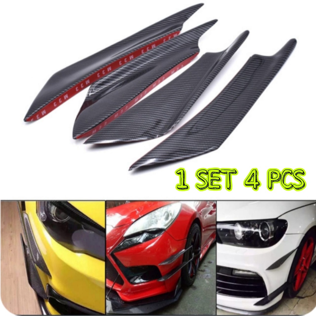 💥READY STOCK💥4pcs Car Body Spoiler Front Bumper Lip Splitter Fins Trim ...