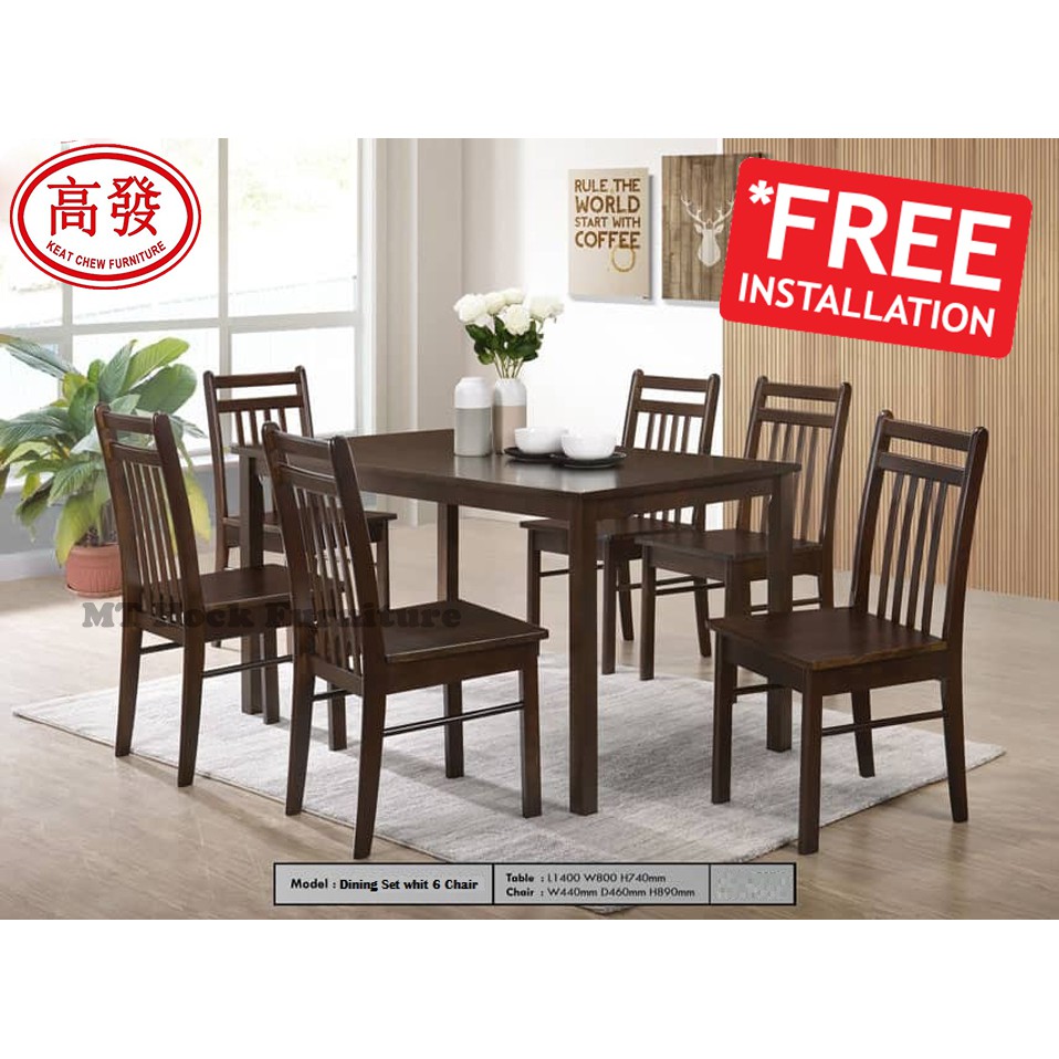 Rubber Wood Dining Table With 6 Dining Chairs Meja Makan Dining Set ...