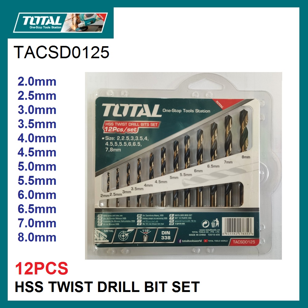 TOTAL 12 Pcs HSS Metal Drill Bit Set / Mata Drill Besi / Mata Tebuk ...