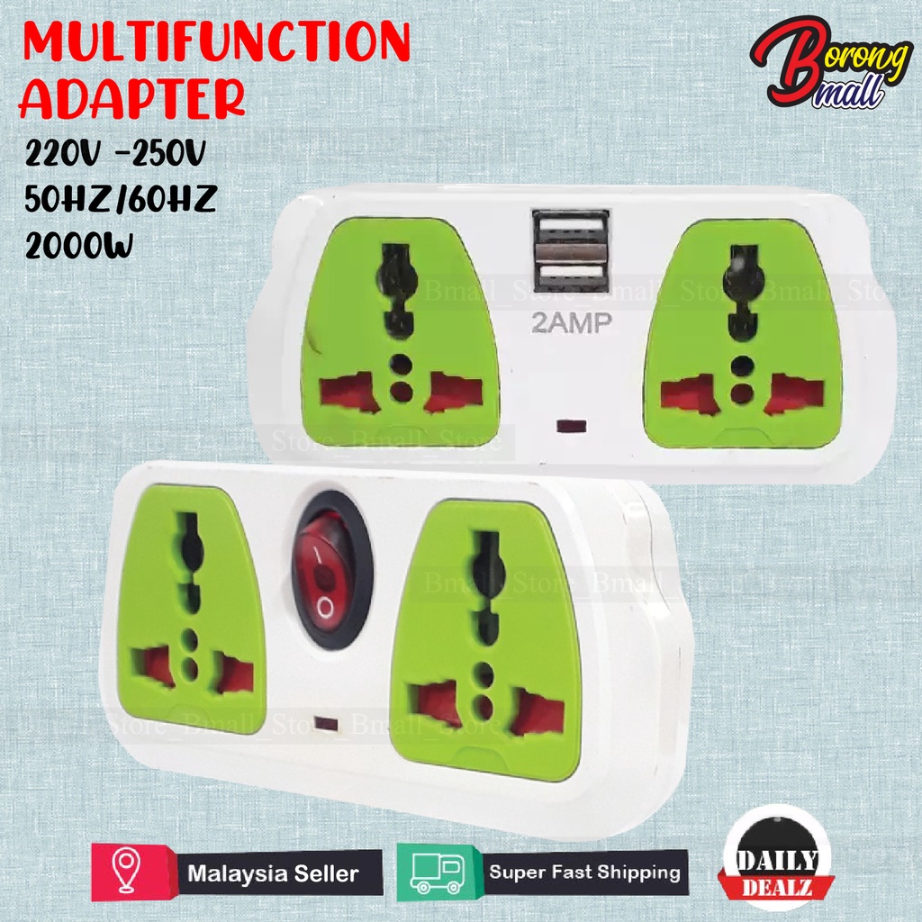 Portable Plug Socket Adapter Adaptor Dual USB Switch Charging Port ...