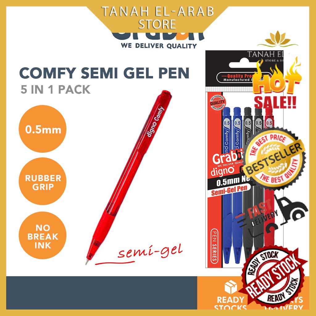 GRABBIT Digno Comfy Semi Gel Pen 0.5mm [5 in 1] GRAB-BP-COM | Shopee ...
