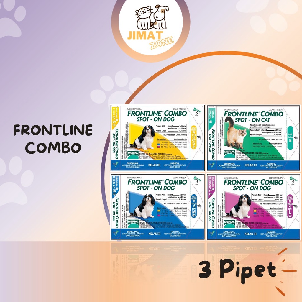 Frontline Combo Spot On Cat & Dog - S , M , L Size , Ubat Kutu , Kucing ...
