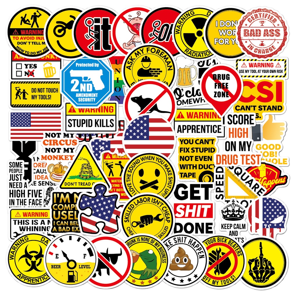50 pcs Funny Warning Signs Waterproof PVC Stickers | Shopee Malaysia