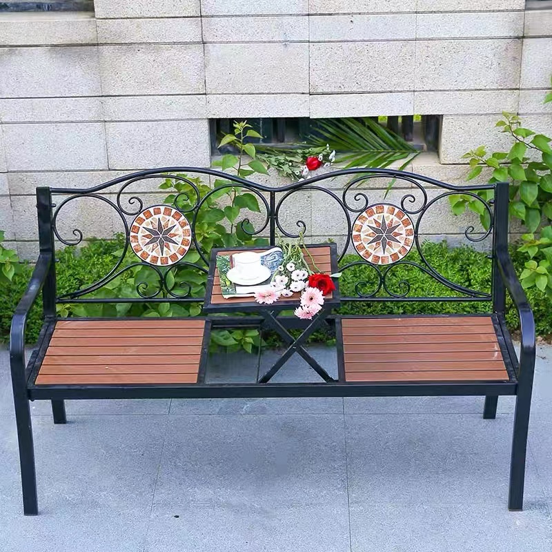 Garden Benches-Garden bench, European iron mosaic courtyard outdoor ...