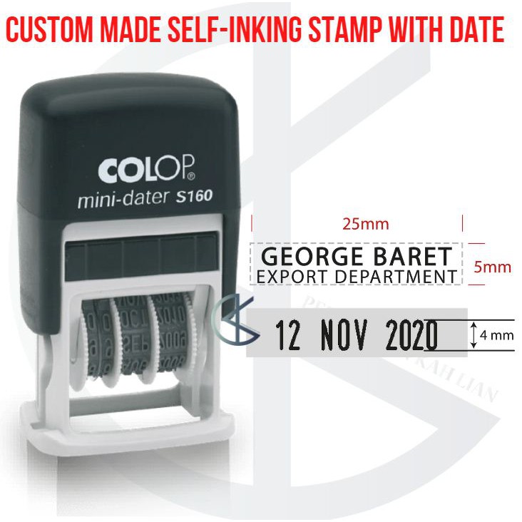 Custom Made COLOP Printer Line S160 Self-Inking Stamp With Date / Mini Dater Chop / Refill Ink E ...