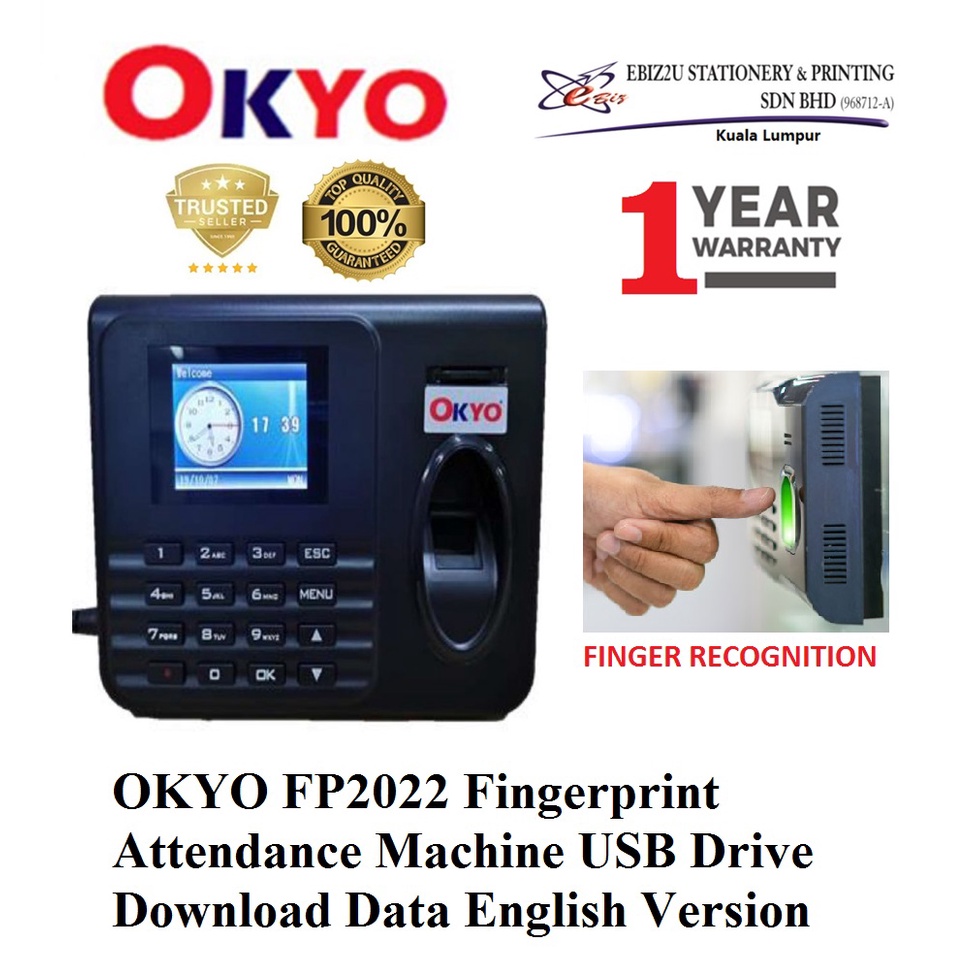 OKYO FP2022 Fingerprint Attendance Machine USB Drive Download Data ...