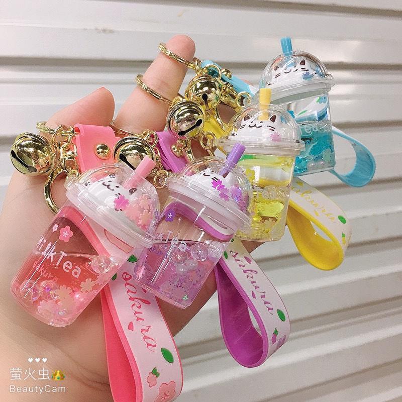 Quicksand Cat Pendant Liquid Dream Girl Heart Oil Keychain Cute ...