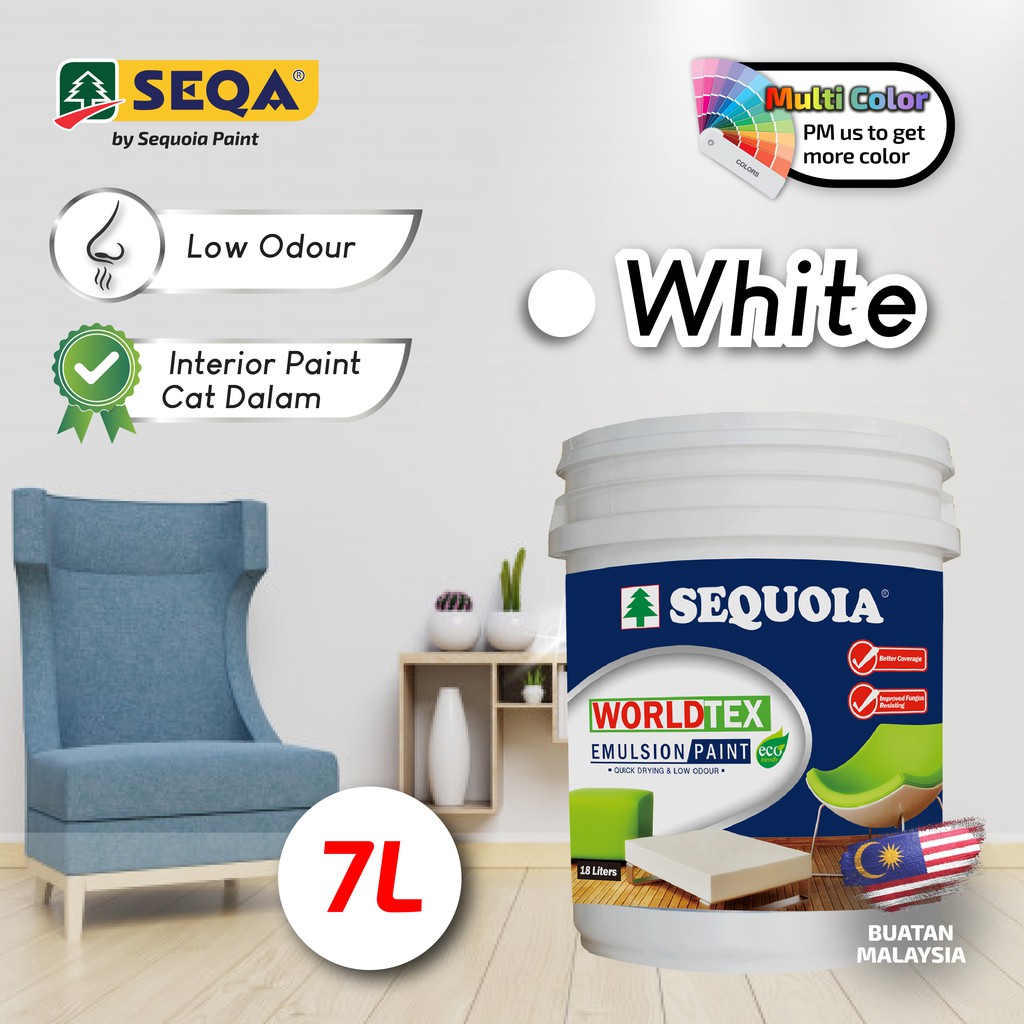 (WHITE) Sequoia Worldtex Emulsion Paint (Putih) (Cat Dalam / Interior ...