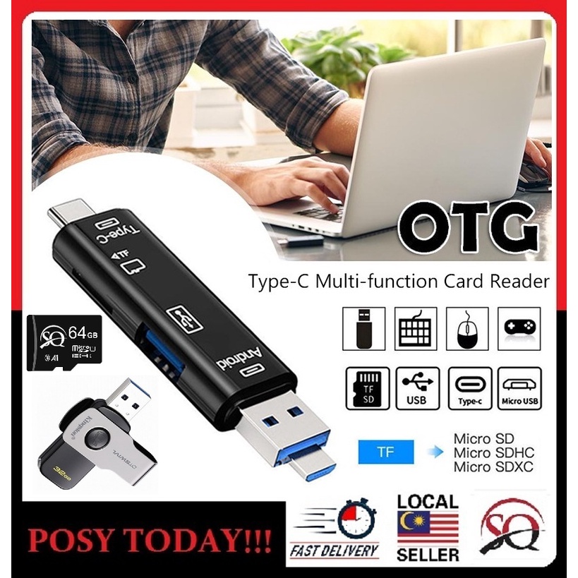 Pembaca Kad TF OTG 5 dalam 1 Berkelajuan Tinggi – Type-C & Micro USB ...