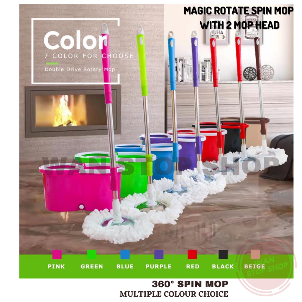 Easy Spin Mop with Wheels Include 2 Mop Head Mop Lantai Simple Easy ...