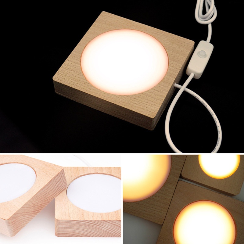 JOY Wood Light Display Base Wooden LED Display Base Crystal Glass Light ...