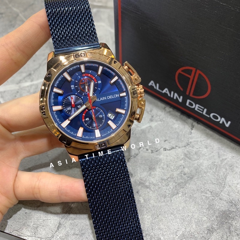 [Original] Alain Delon AD447-1582C Chronograph Blue dial Mesh Band Men ...