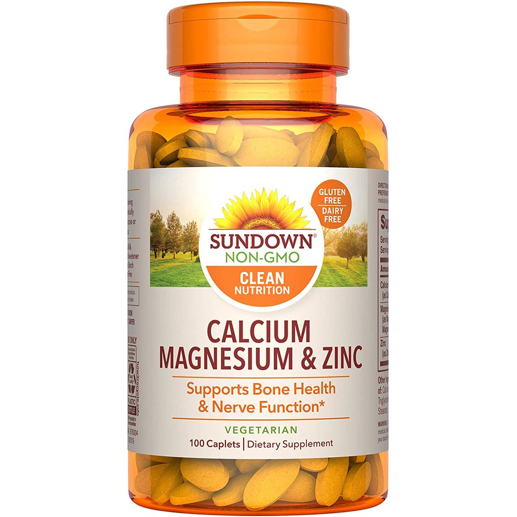 Sundown Calcium Magnesium Zinc Caplets for Immune Support, Non-GMO ...