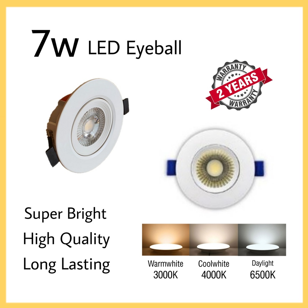 7w LED Recessed Eyeball Spotlight 6500K Daylight 4000K Coolwhite 3000K ...