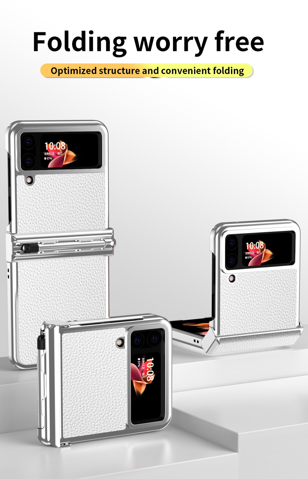 2PCS Hinge Protector Z Flip4 Flip3 Plating Leather Cases For Samsung ...