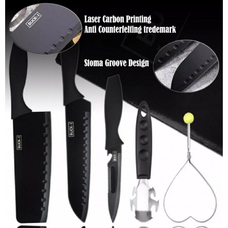 5 IN 1 BLACK STEEL KITCHEN KNIFE PISAU DAPUR KNIVES 厨房刀 | Shopee Malaysia