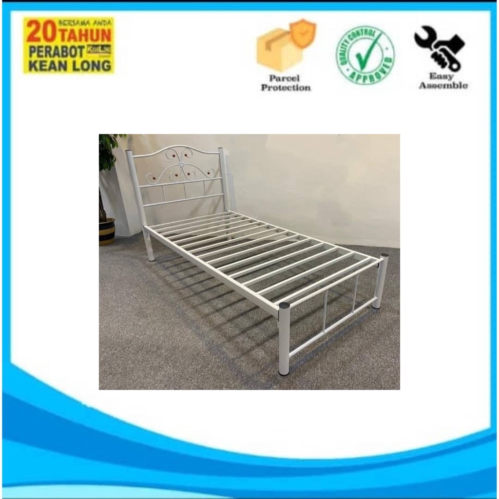 KLSB SINGLE BUJANG PUTIH/Single Metal Bed with Pull Out Bed Frame ...