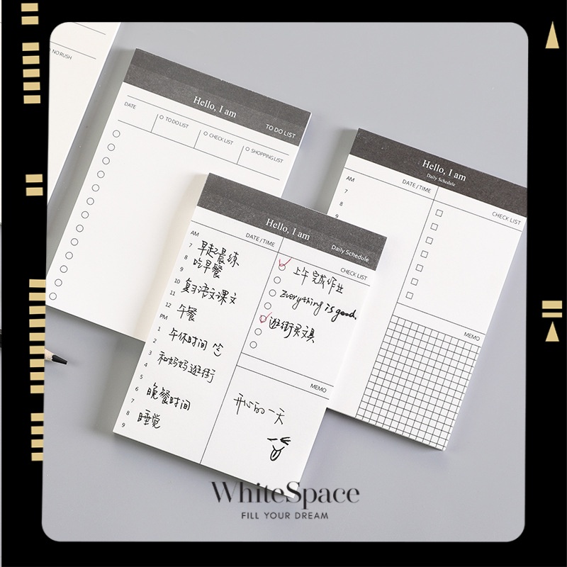 WHITESPACE Message Checklist Daily Schedule To Do List Planner Time ...