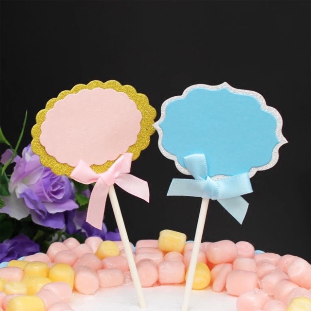 5 pcs of customizes art card topper with ribbon cake topper kek hiasan ...