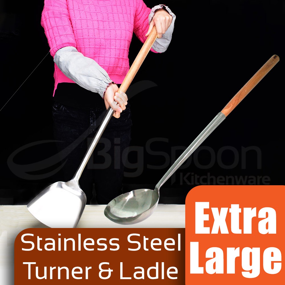 Stainless Steel Turner & Ladle With Wooden Handle Extra Large Size ...
