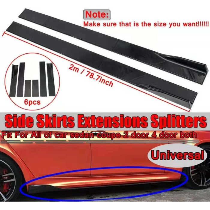 Universal Car Side Skirt BLACK Extensions Rocker Panel Splitters Lip ...