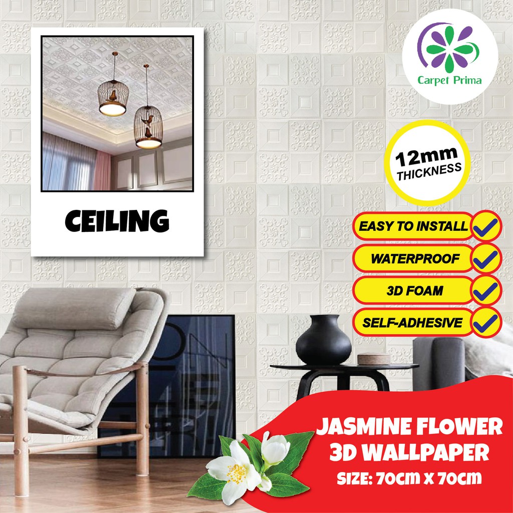 🌸 JASMINE FLOWER 3D WALLPAPER [70CM X 70CM] 🌸 / MUDAH UNTUK DIPASANG ...