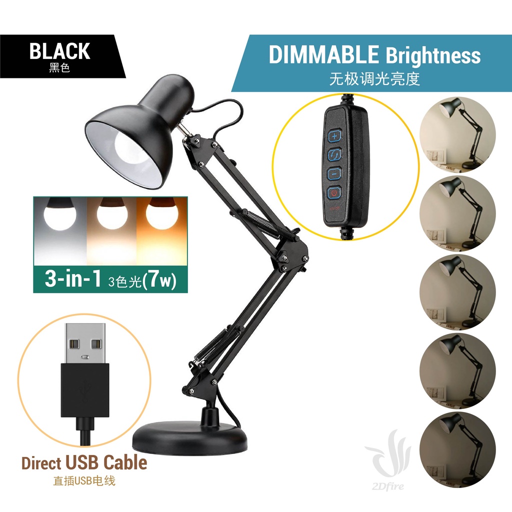 LED Table Lamp Metal Wire Reading Lamp Desk Long Arm Folding Study ...