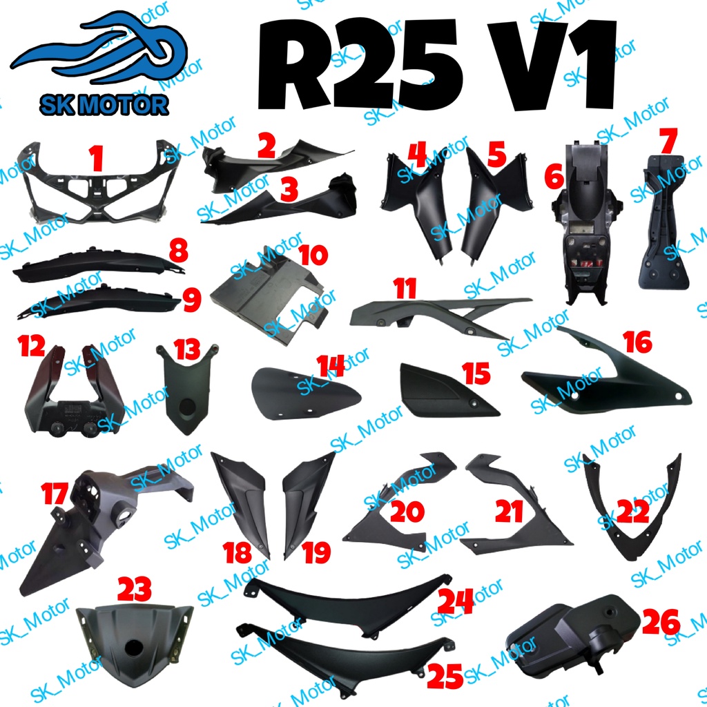 Yamaha YZF-R25 R25 OLD V1 Original Inner Cover Full Set / Kaver Hitam ...