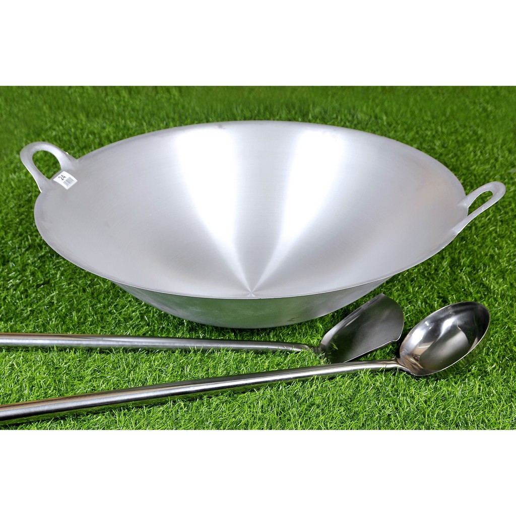 Aluminium Wok CAP UDANG Double Handle Polished White Aluminium Wok ...