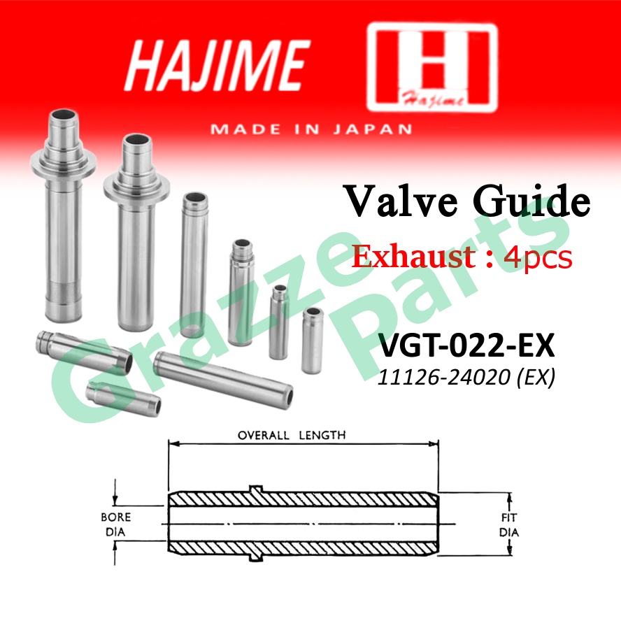 (4pc) Hajime Japan Engine Valve Guide Exhaust VGT-022-EX Toyota Corolla ...