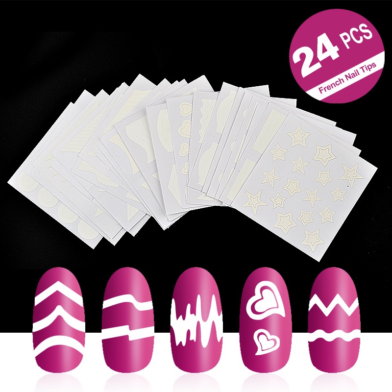24 Pcs/Pack Nail Sticker French Smile Tips Manicure Nail Art Decals ...